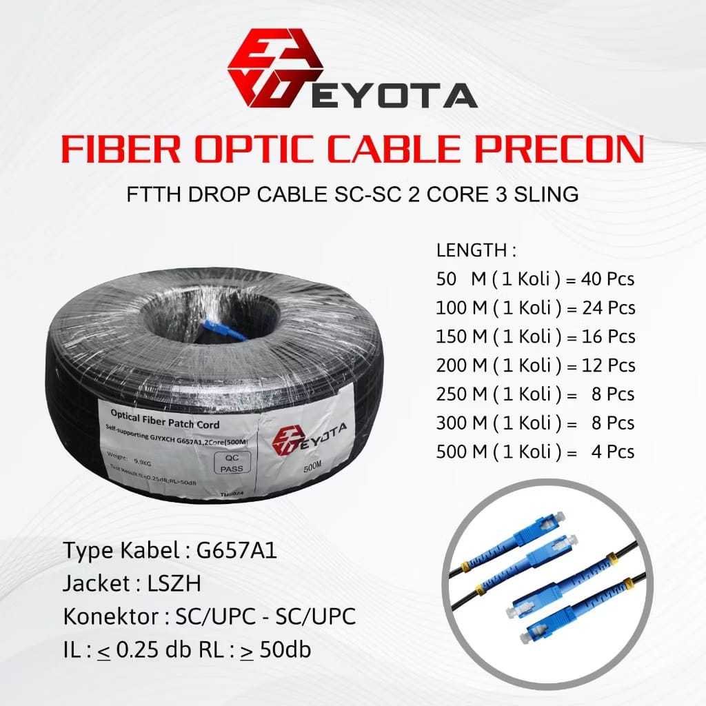 Jual KABEL FIBER OPTIK PRECON 2 CORE 3 SLING 200 METER 200M 200M 200METER bsa cod | Shopee Indonesia