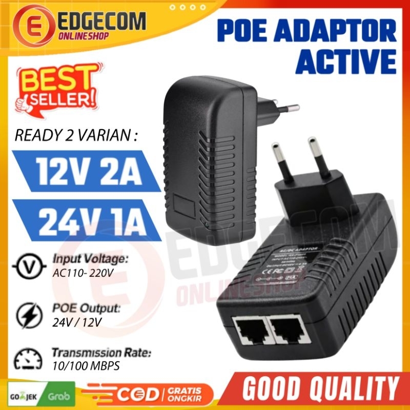 Jual PoE Adaptor 24V 1A / 12V 2A Active PoE Adaptor LAN Ethernet RJ45 ...