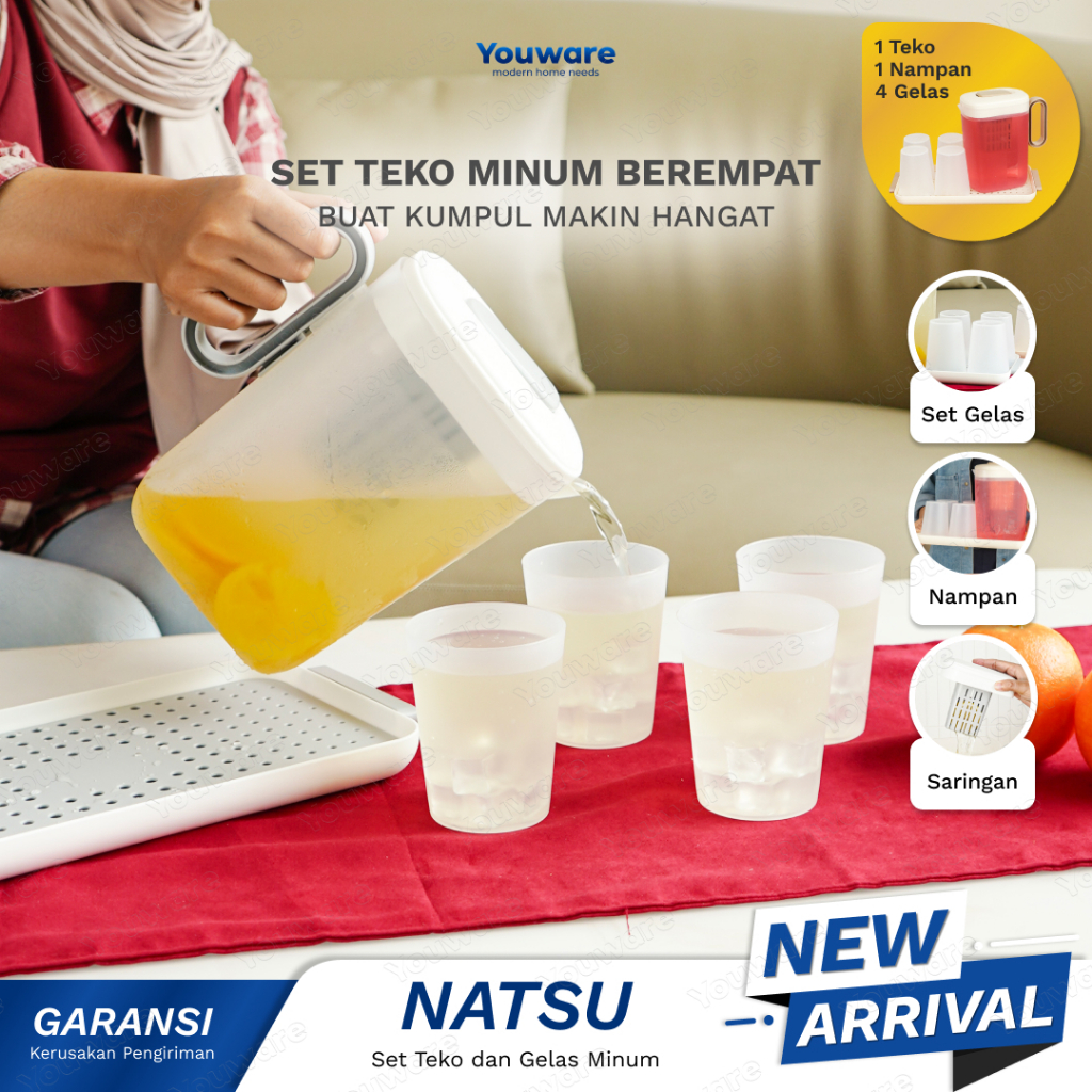 Jual Youware - Natsu SET Teko gelas minum 5pcs Dengan Nampan 2100ml / 2 ...