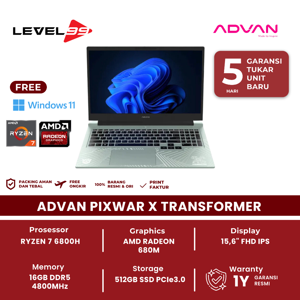 Jual Laptop Advan Pixwar X Transformer Amd Ryzen 7 6800H 16Gb Ssd 512Gb ...