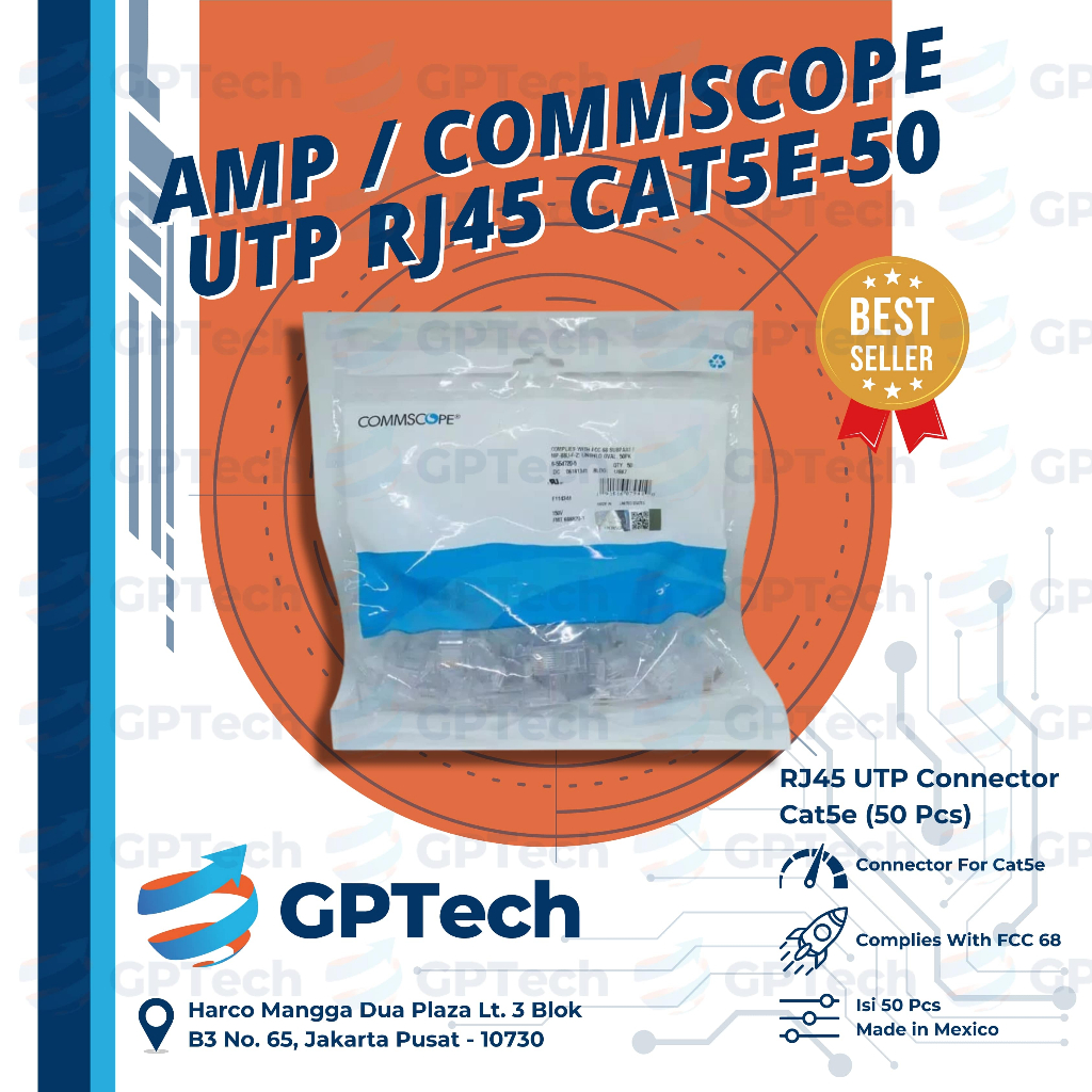 Jual AMP / COMMSCOPE UTP RJ45 CONNECTOR CAT5E ORIGINAL (Isi 50 Pcs ...
