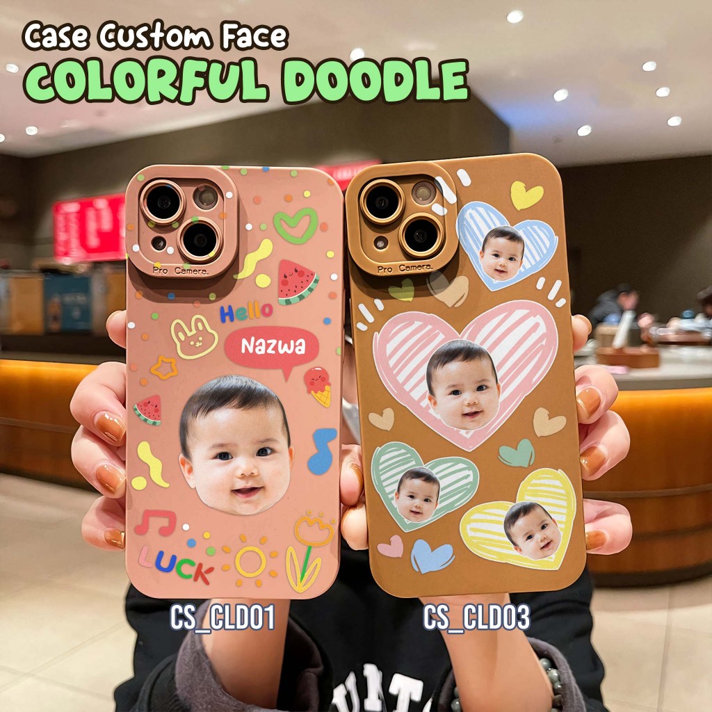 Jual CUSTOM CASE DESAIN CASE COLORFUL DOODLE PLUS FOTO FACE-GRID ...