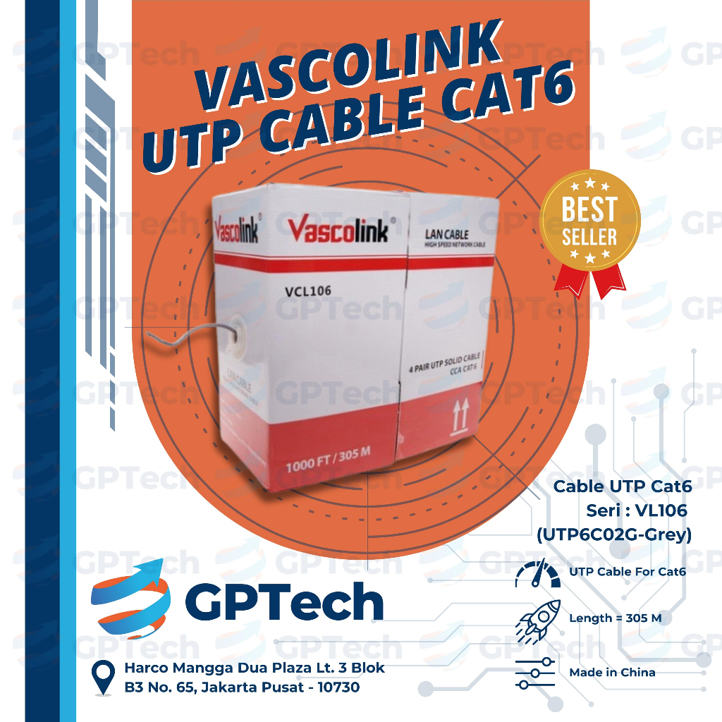 Jual VASCOLINK LAN CABLE UTP CAT6 ORIGINAL (1 ROLL) | Shopee Indonesia