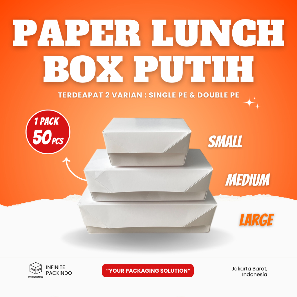 Jual (ISI 50 PCS) PAPER LUNCH BOX PUTIH / KOTAK MAKAN KERTAS PUTIH ...