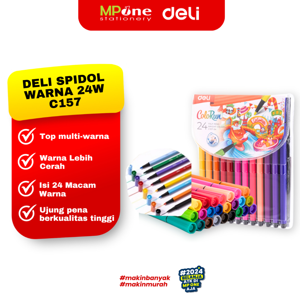 Jual Deli Spidol Warna isi 24 Warna C157 / Pen Marker Felt Deli 24w ...