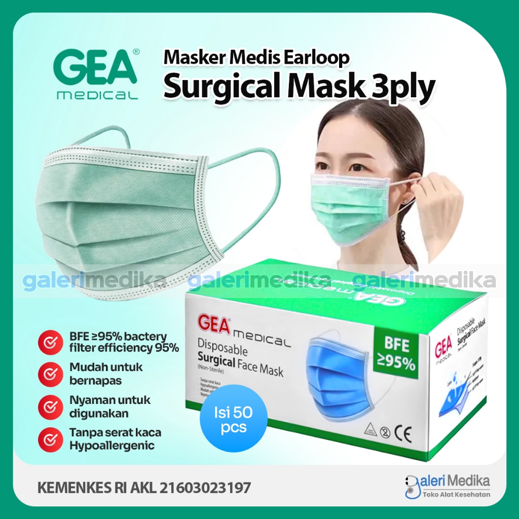 Jual GEA Masker Medis Earloop Box Isi 50 3Ply | Shopee Indonesia