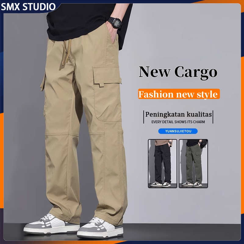 Jual Celana Cargo Panjang Pria Khaki loose Cargo pants Fashion Cargo hitam Korean style Celana ...