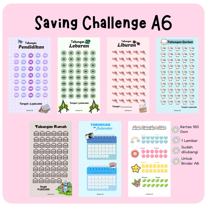Jual Isi Binder A6 Kertas Menabung | Saving Challenge | Loose Leaf | Shopee Indonesia