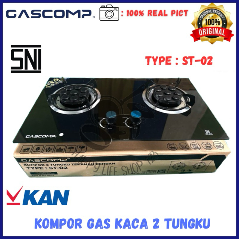 Jual Kompor Kaca GASCOMP 2 Tungku Gas Gas / Kompor Tanam Kaca 2 Tungku ...