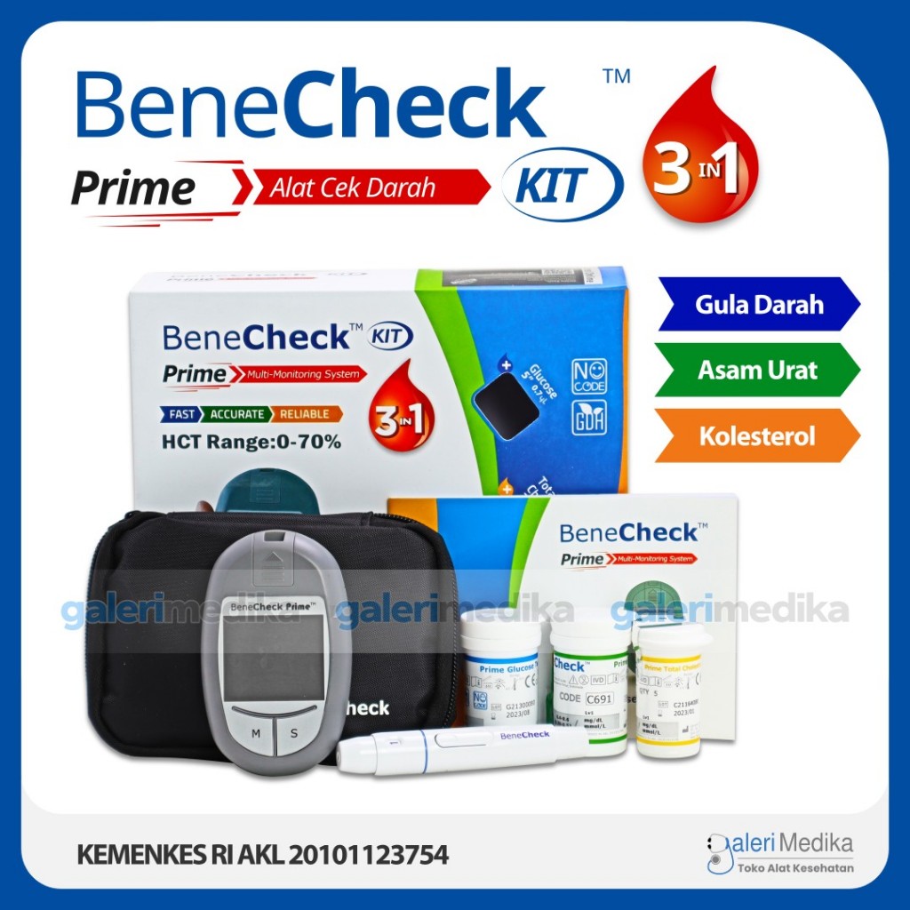 Jual BeneCheck Prime Starter Kit Alat Cek Darah / Screening 3in1 (Gula ...