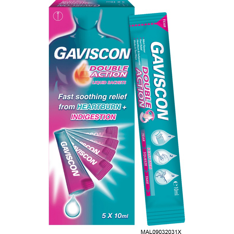Jual GAVISCON DOUBLE ACTION LIQUID SACHET 5 x 10 ML ORIGINAL OBAT MAAG ...