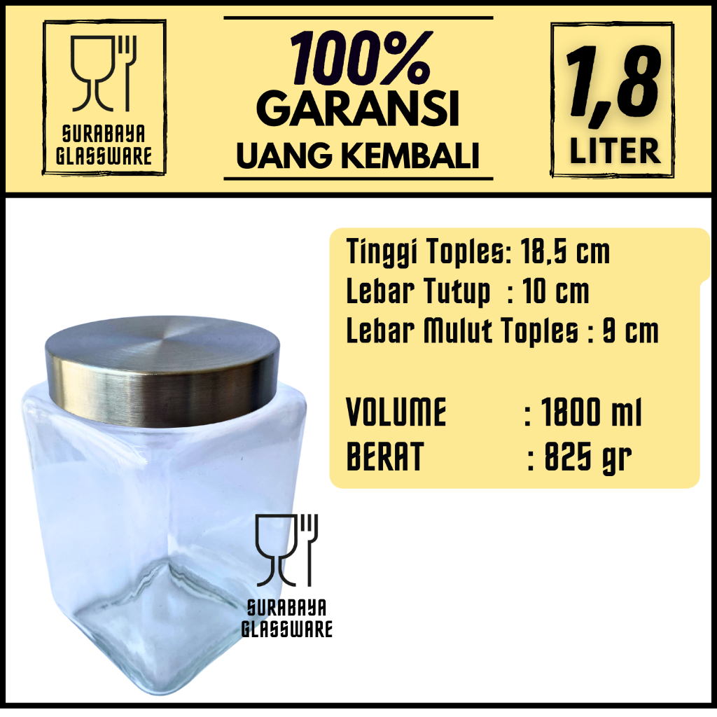 Jual TOPLES KACA KEDAP UDARA 2 LITER TEMPAT WADAH PENYIMPANAN TOPLES ...