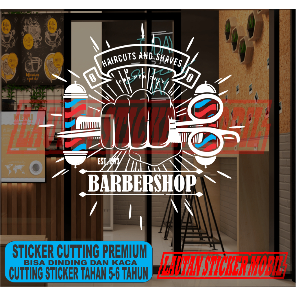 Jual cutting sticker kaca/dinding barbershop stiker kaca dan dinding ...