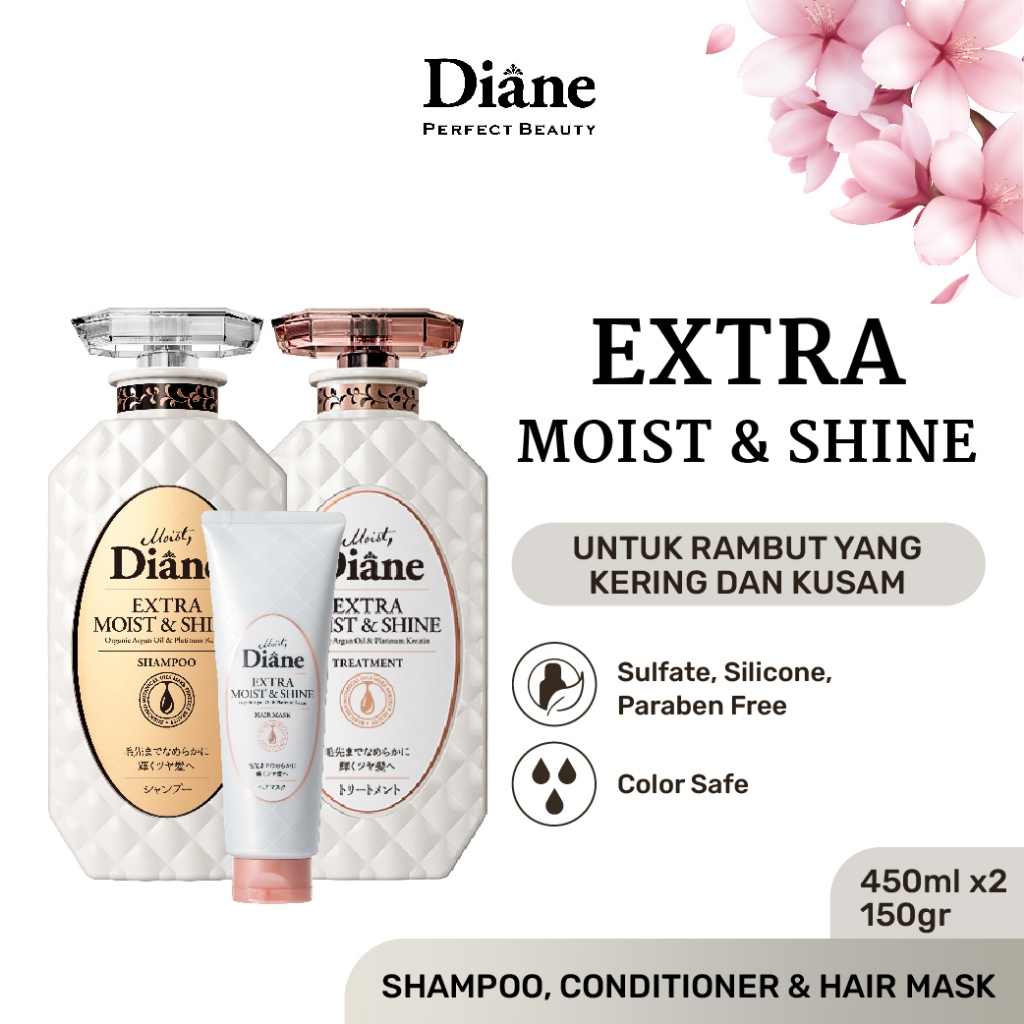 Jual PAKET Moist Diane MOIST & SHINE Shampoo + Treatment + Hair Mask ...