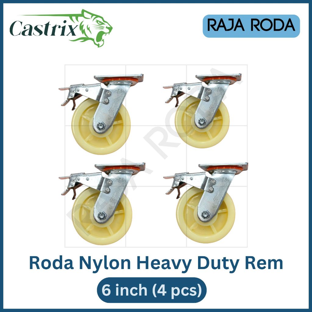 Jual Castrix Roda Nilon Troli Steling Etalase Rak Set 4 pcs Hidup Rem 6" Nylon Heavy Duty Caster ...