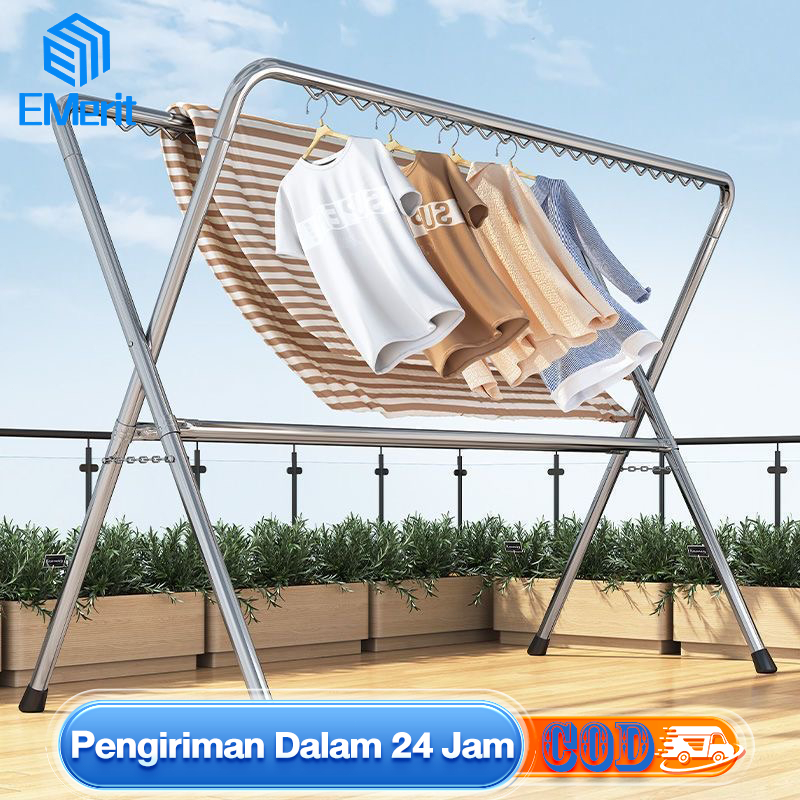 Jual 240CM Jemuran Baju Lipat Stainless Steel Windproof Jemuran Pakaian ...