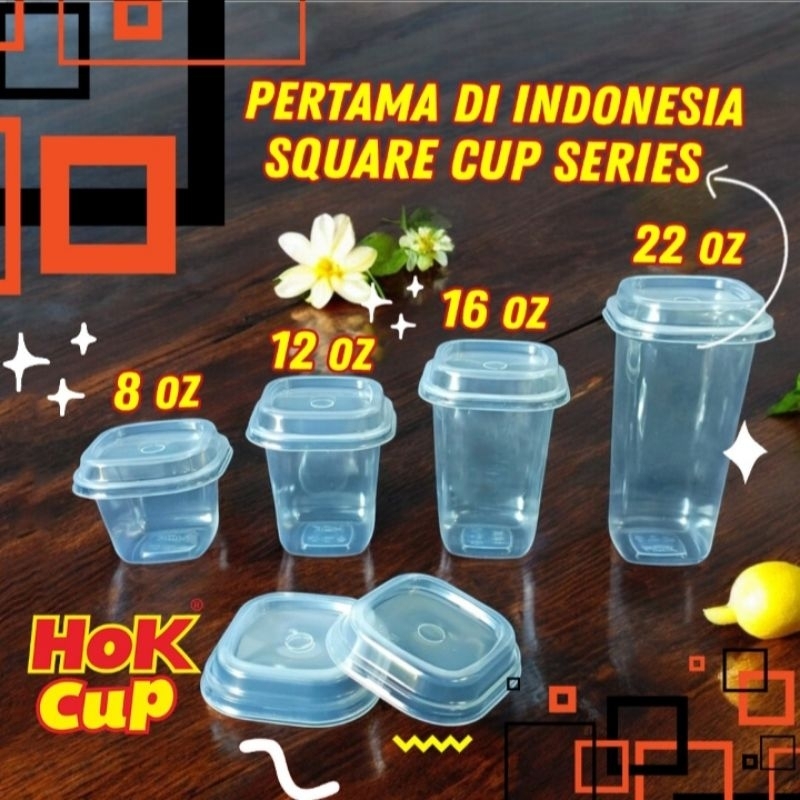 Jual HOK SQUARE CUP SERIES Gelas Plastik KOTAK 8 12 16 22 Oz (1 Slop ...