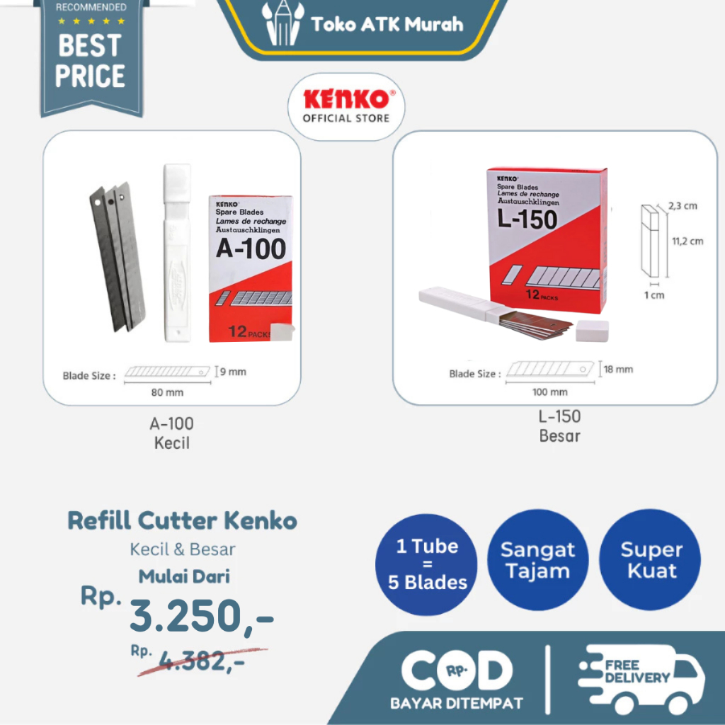 Jual Isi Kater Kenko A-100 / L-150 - Refill Cutter Blade A-100 Kecil / L-150 Besar | Shopee ...