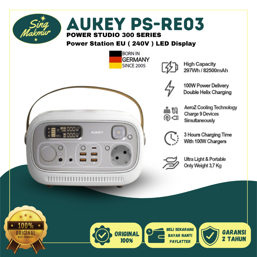 Jual AUKEY Power Station Portable 82.500 mAh PD QC 3.0 400W 297Wh Power Studio ( 240V ) PS-RE03 ...