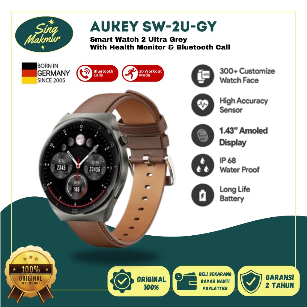 Jual Aukey Smartwatch 2 Ultra Amoled Display Waterproof With Bluetooth ...