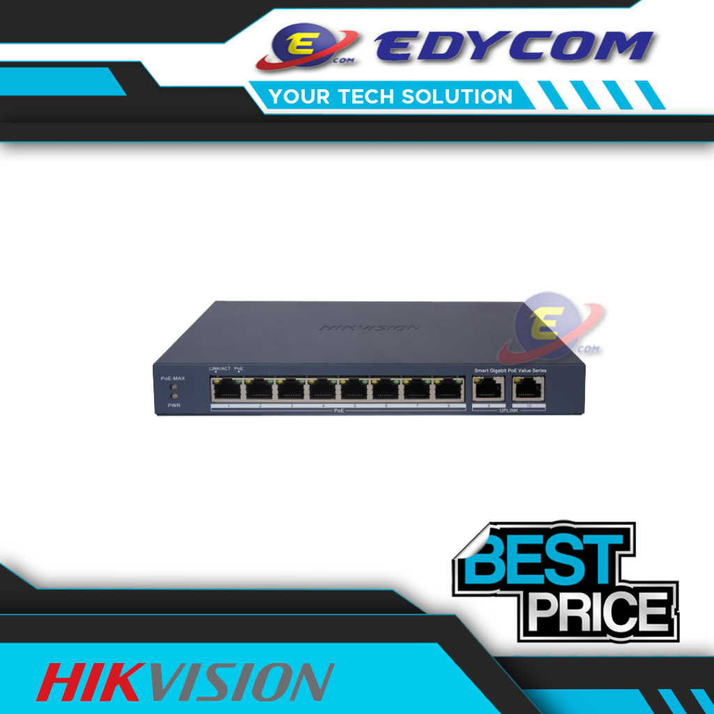 Jual HIKVISION POE SWITCH HUB 8 PORT + 2 UPLINK GIGABIT SMART POE - DS ...
