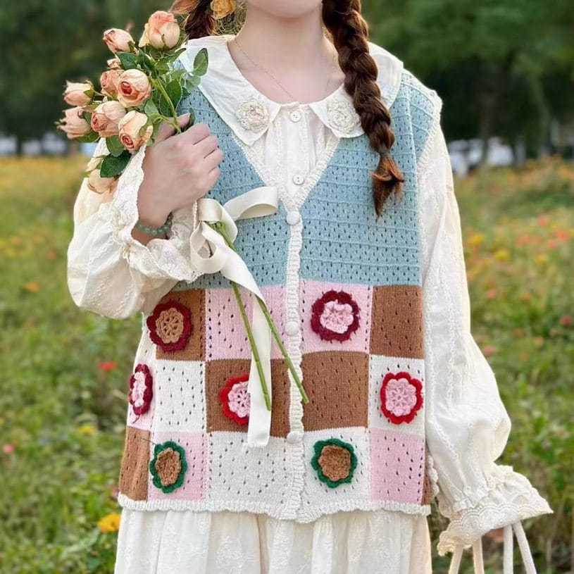 Jual Vest Rajut Bunga Timbul Harajuku ( Ld : 120, Pj : 60 ) | Shopee ...