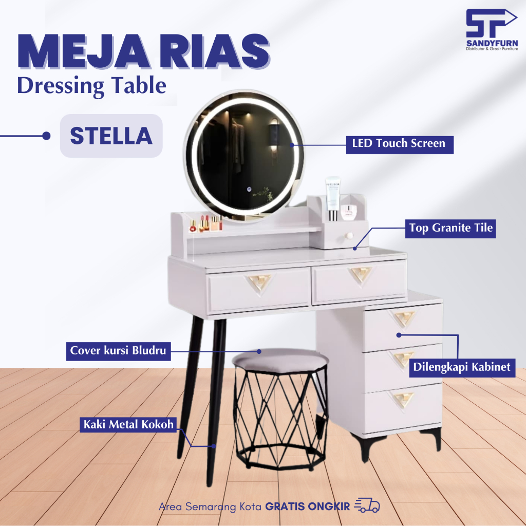 Jual Meja Rias LED Touch Screen - MEJA RIAS SET KURSI - MEJA RIAS KAKI ...