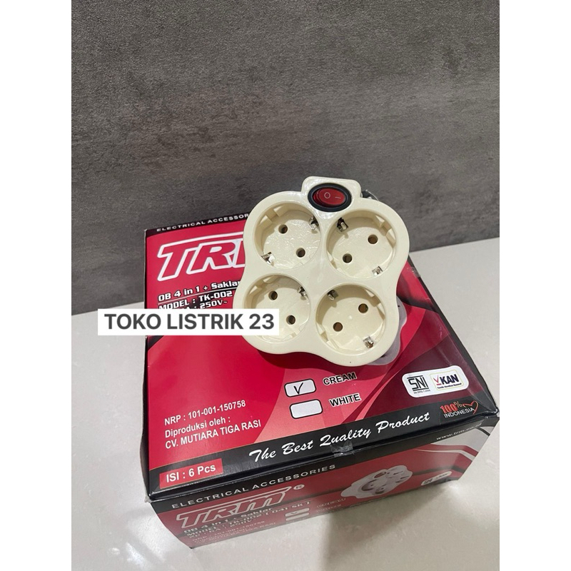 Jual T 4 lubang + switch TRM (4in1) / colokan listrik 4in1 SNI | Shopee ...