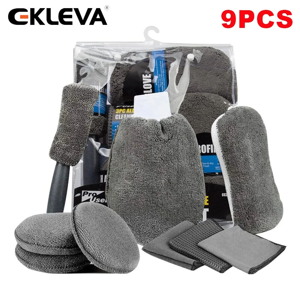 Jual EKLEVA 9 Buah Kit Pembersih Cuci Mobil Handuk Serat Mikro Spons ...