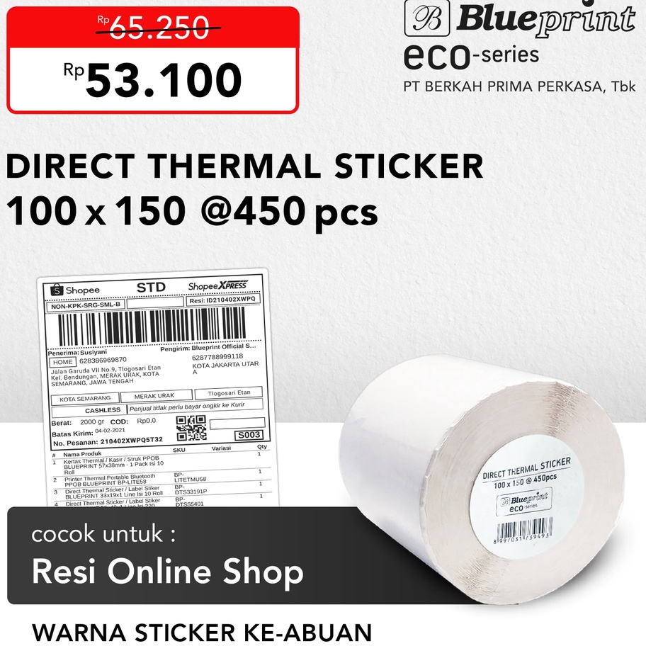 Jual New Direct Thermal Sticker 1 x 15 Label Resi BLUEPRINT ECO 1x15 mm ...
