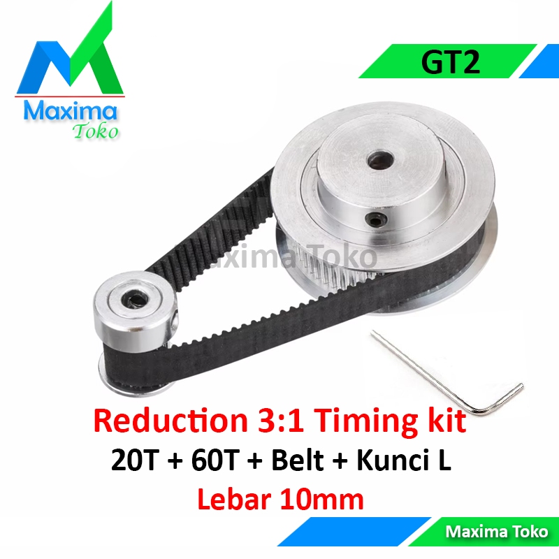 Jual 1 Set GT2 Timing belt dan pulley 60T + 20T + 400mm / 444mm / 500mm ...