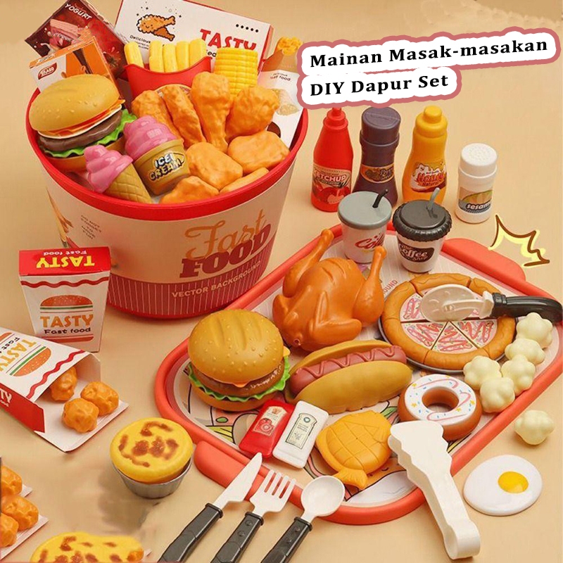 Jual Mainan Masak-masakan DIY Dapur Set Fast Food Makanan Cepat Saji ...
