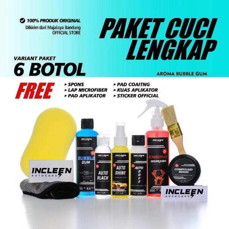 Jual PAKET CUCI LENGKAP PENGKILAP PEMBERSIH PERAWATAN KENDARAAN 6 BOTOL ORIGINAL by INCLEEN ...