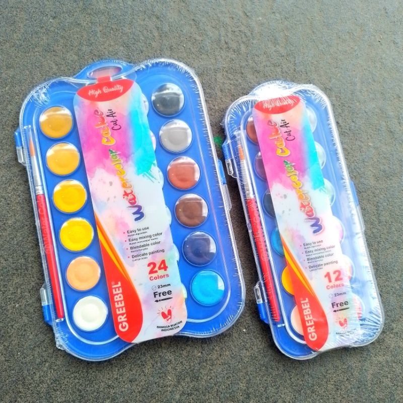 Jual Cat Air Water Color Cake Greebel 12 & 24 Warna ( Set ) [ Original ...