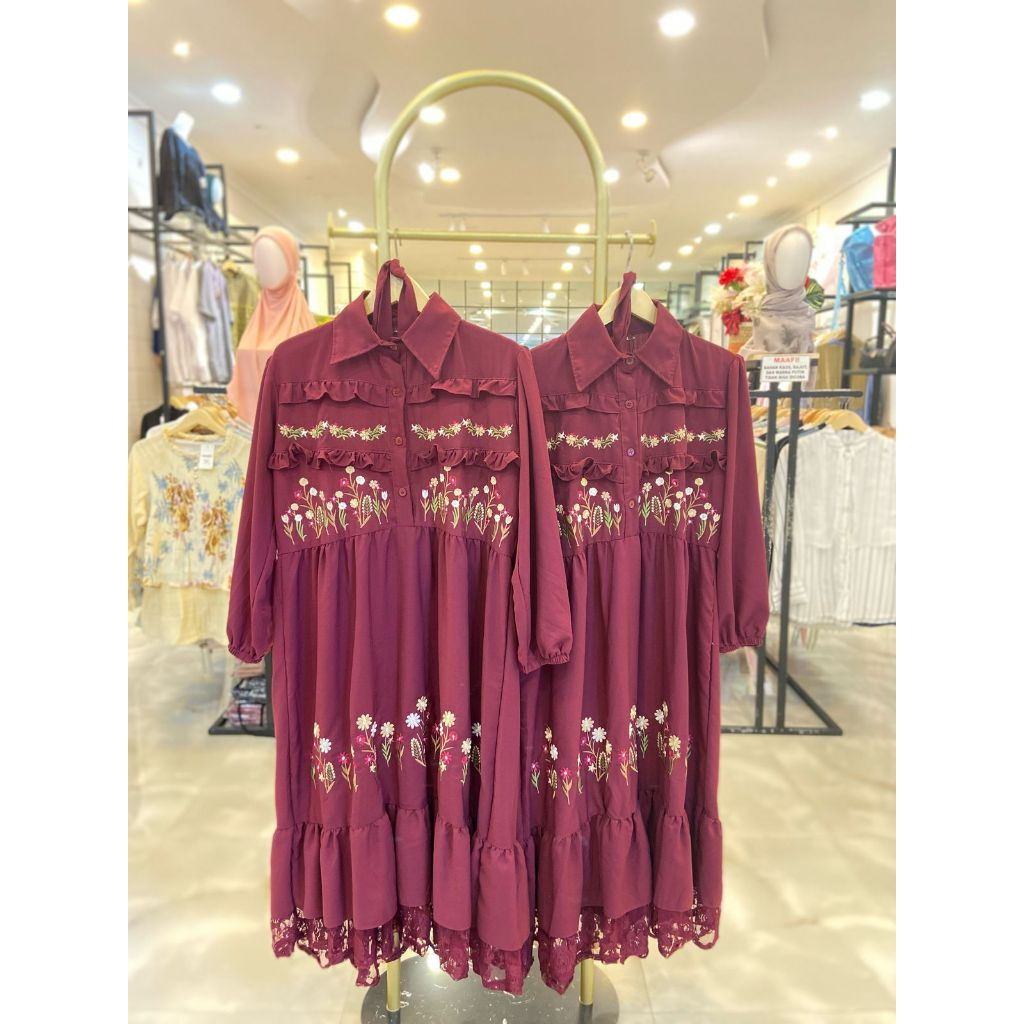 Jual Midi Dress Bunga Maroon | Shopee Indonesia