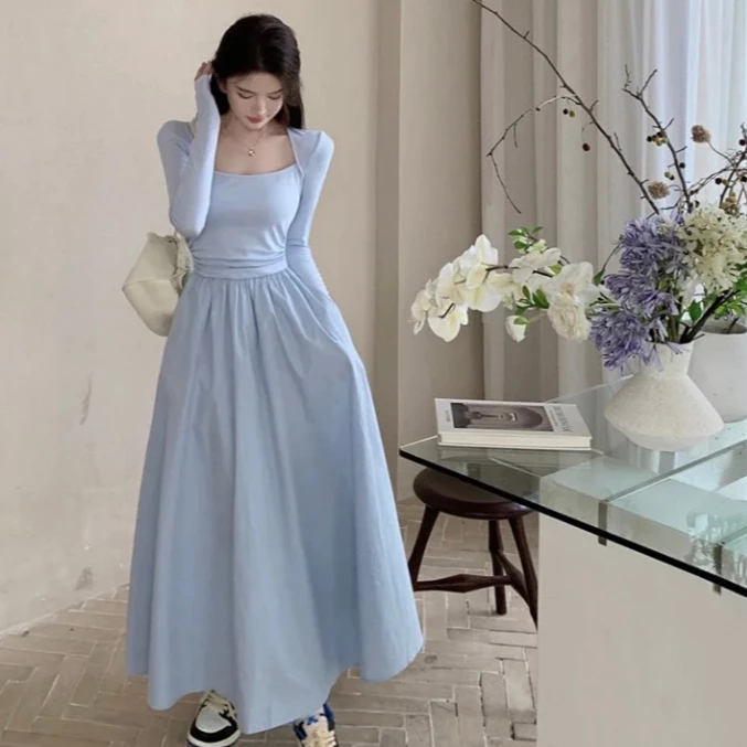 Jual Gaun Prancis Gaun Pastel Gaun Biru muda Gaun Import Rok Panjang ...