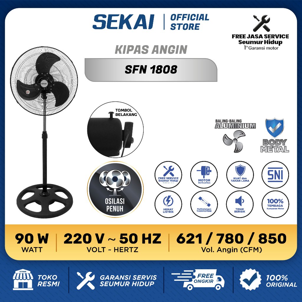 Jual SEKAI Kipas Angin Berdiri / Stand Fan Tornado Metal 18 Inch - SFN 1808 & SFN 1828 | Shopee ...