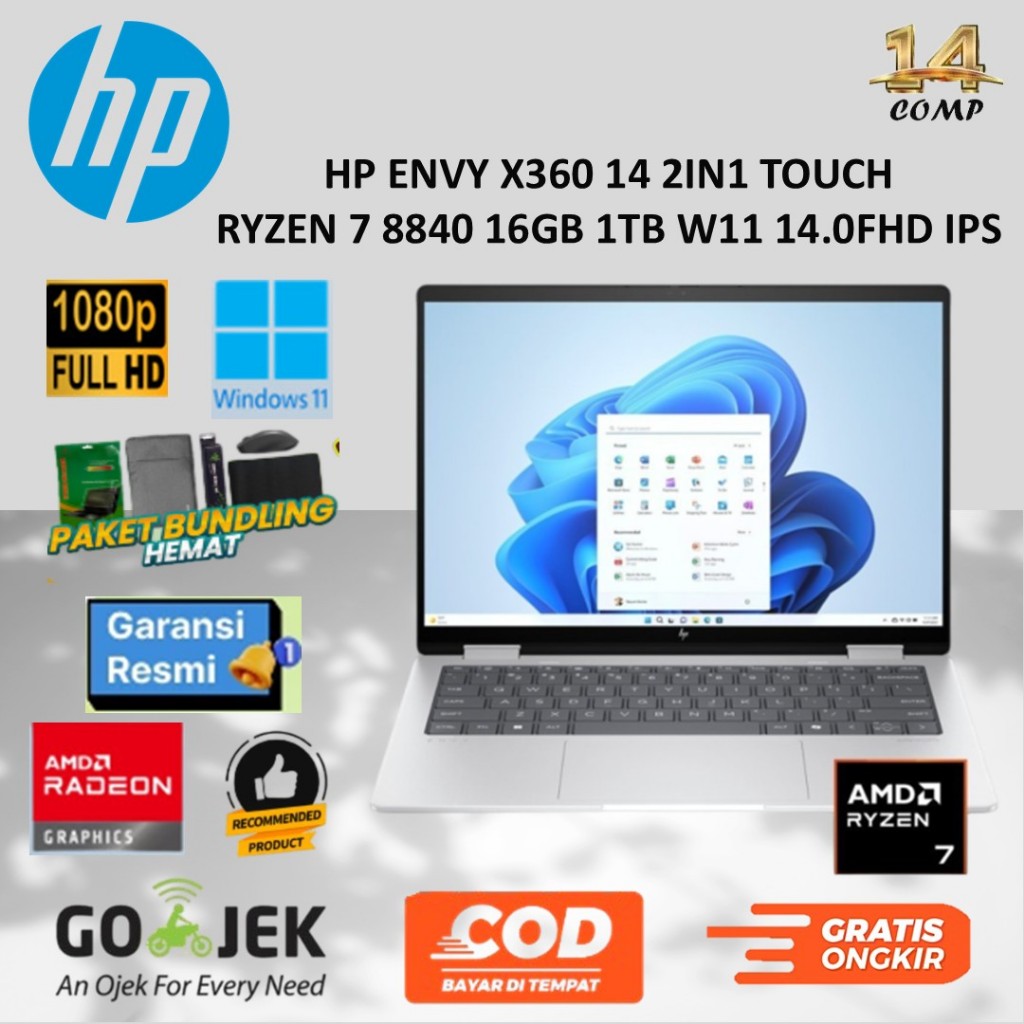 Jual HP ENVY X360 14 2IN1 TOUCH RYZEN 7 8840 16GB 1TB W11 14.0FHD IPS ...