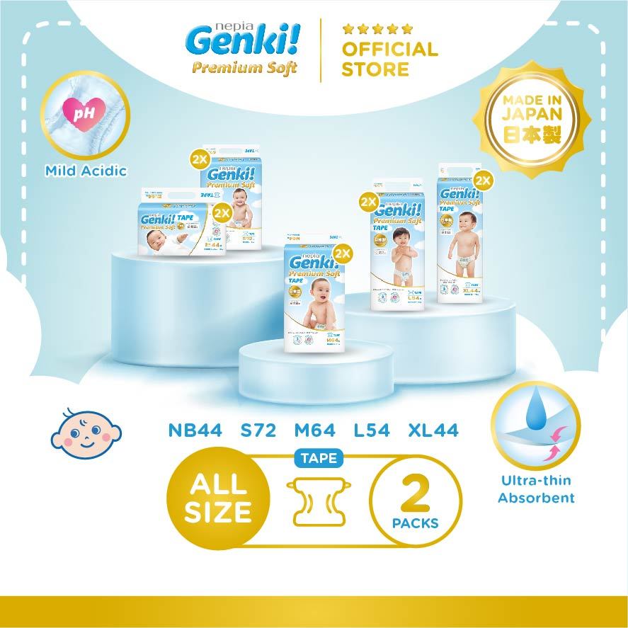 Jual [Twin Pack] NEPIA GENKI Popok Bayi Tape / Perekat Bayi Premium Soft NB44 / S72 / M64 / L54 ...
