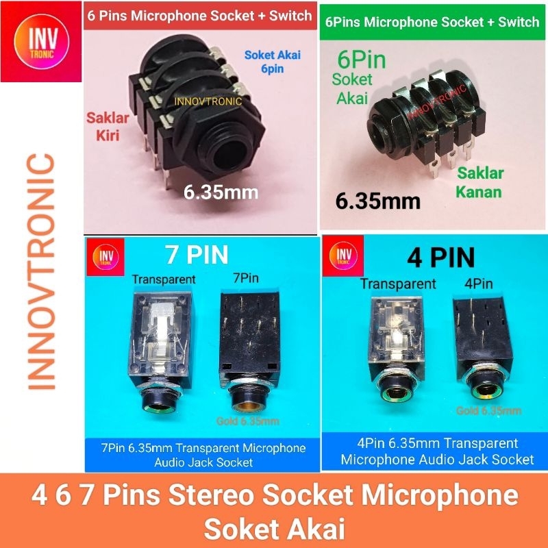 Jual 4/6/7 Pin 6.35mm Stereo Socket Soket Mic Peavey Akai Segi ...