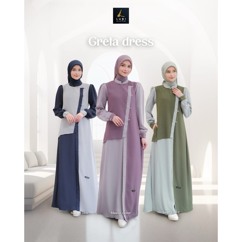 Jual LUBI GAMIS GRETA DRESS (Navy, Mauve, Sage) Greeta | Shopee Indonesia