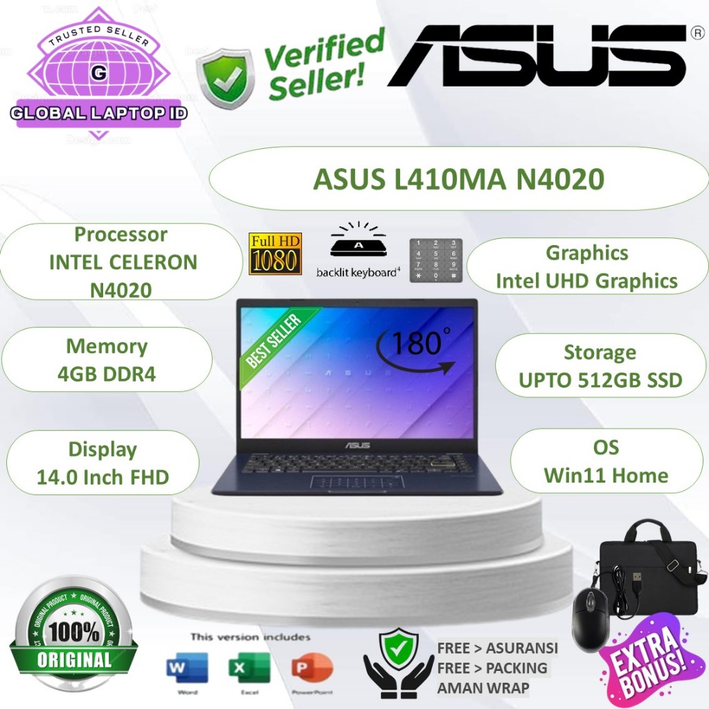 Jual Laptop BARU Asus 14 L410MA Intel Celeron N4020 4GB 64GB+512GB SSD ...