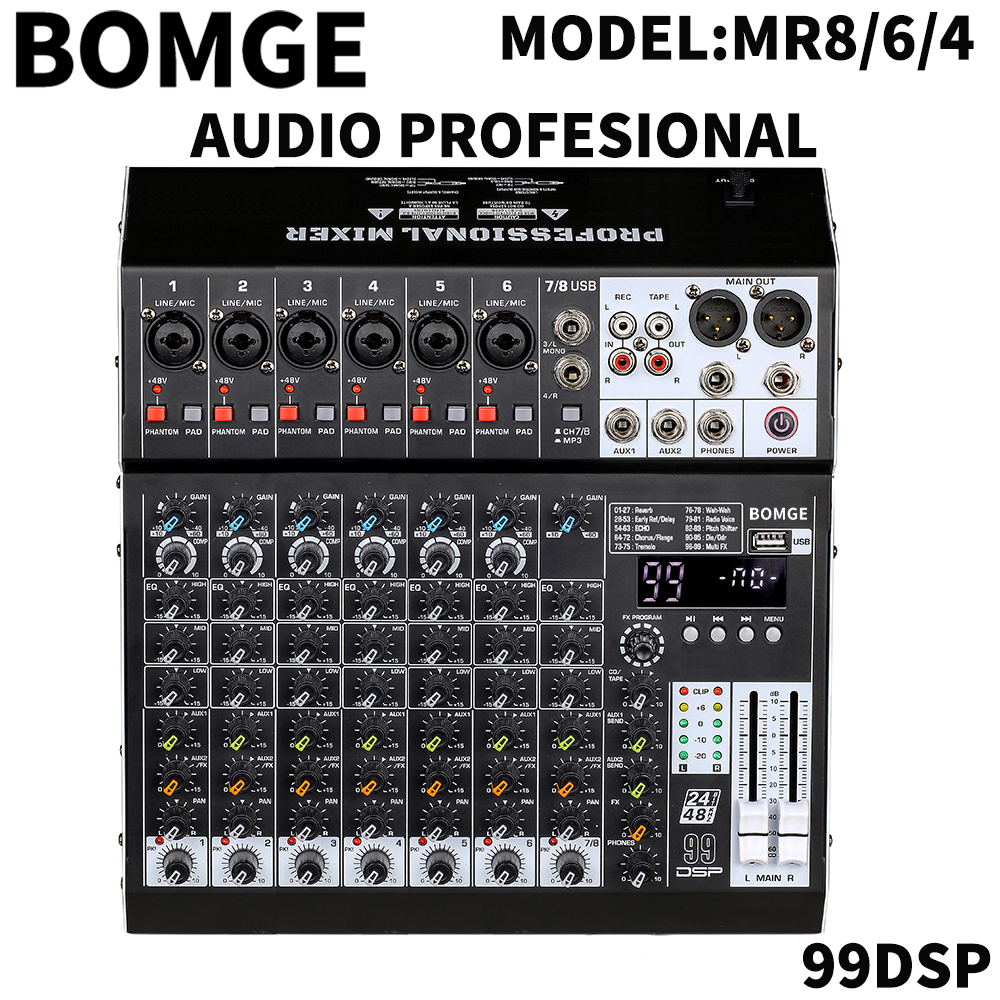 Jual BOMGE MR8/6/4 Professional Audio Mixer Mixing 48V Phantom Power & Mute 8/6/4Channel Sound ...