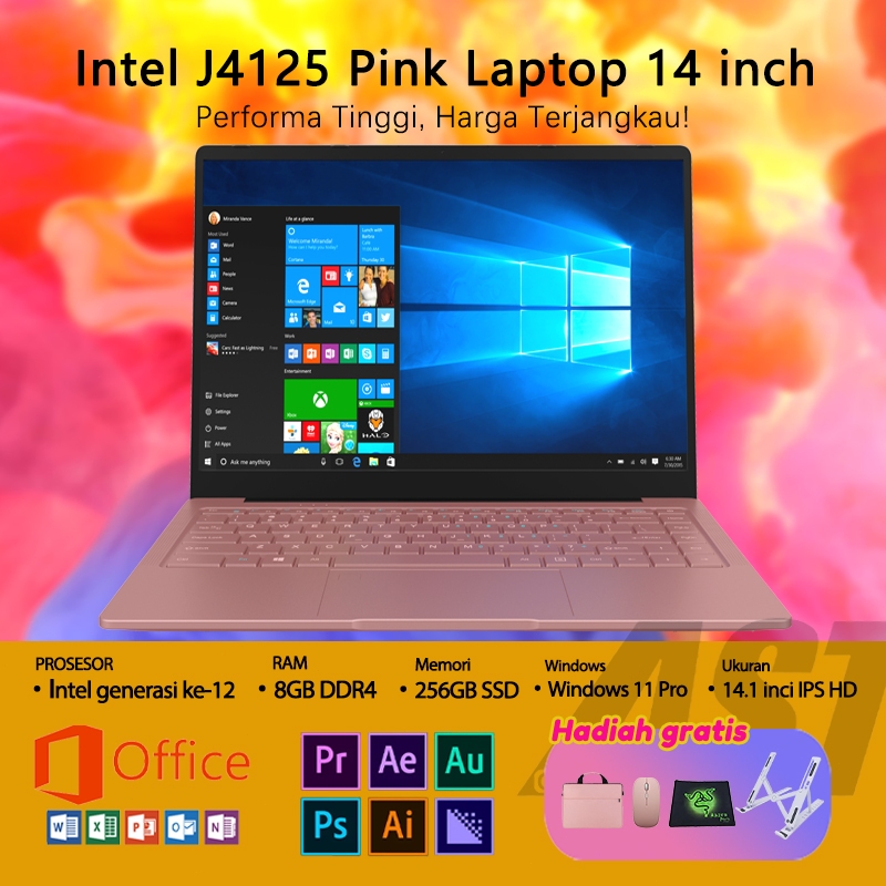 Jual AST laptop pink 14 inci intel J4125 baru Ram8g+256GB ssd logam ...