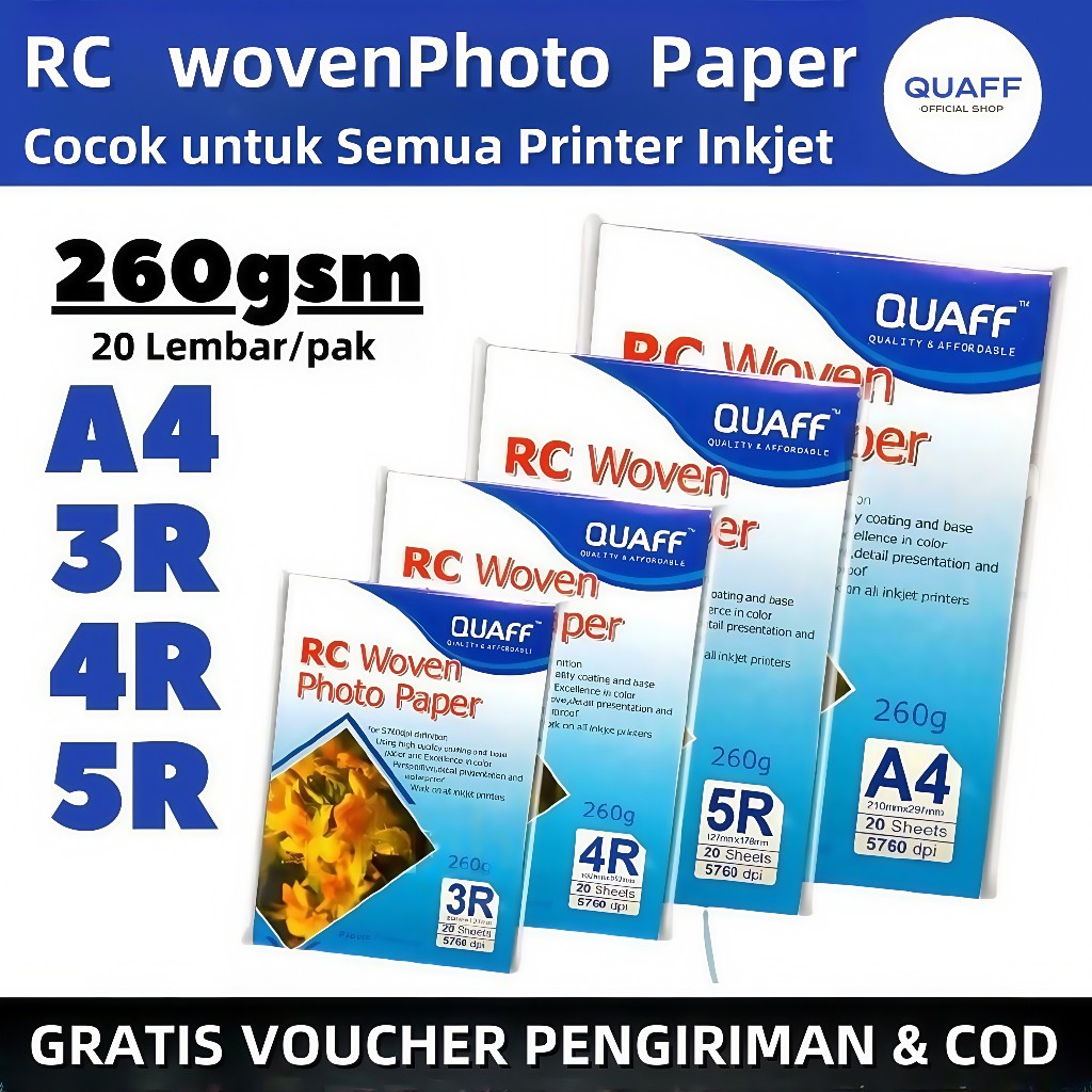 Jual Quaff RC Woven Photo Paper 260gsm 20 Lembar [A4/5R/4R/3R] - Kertas ...