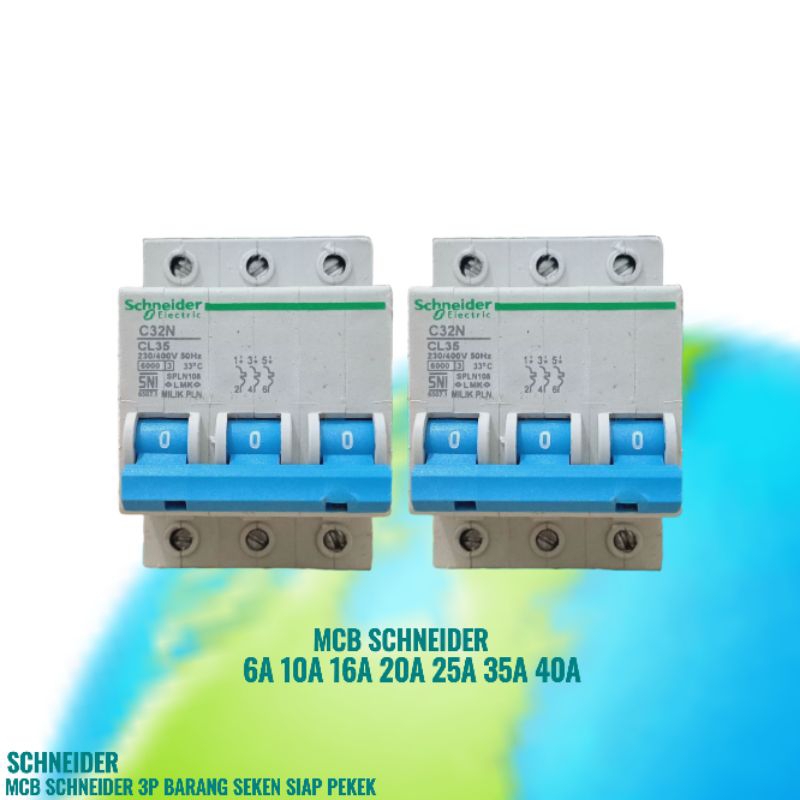 Jual MCB SCHNEIDER 3P 6A 10A 16A 20A25A SEKEN | Shopee Indonesia