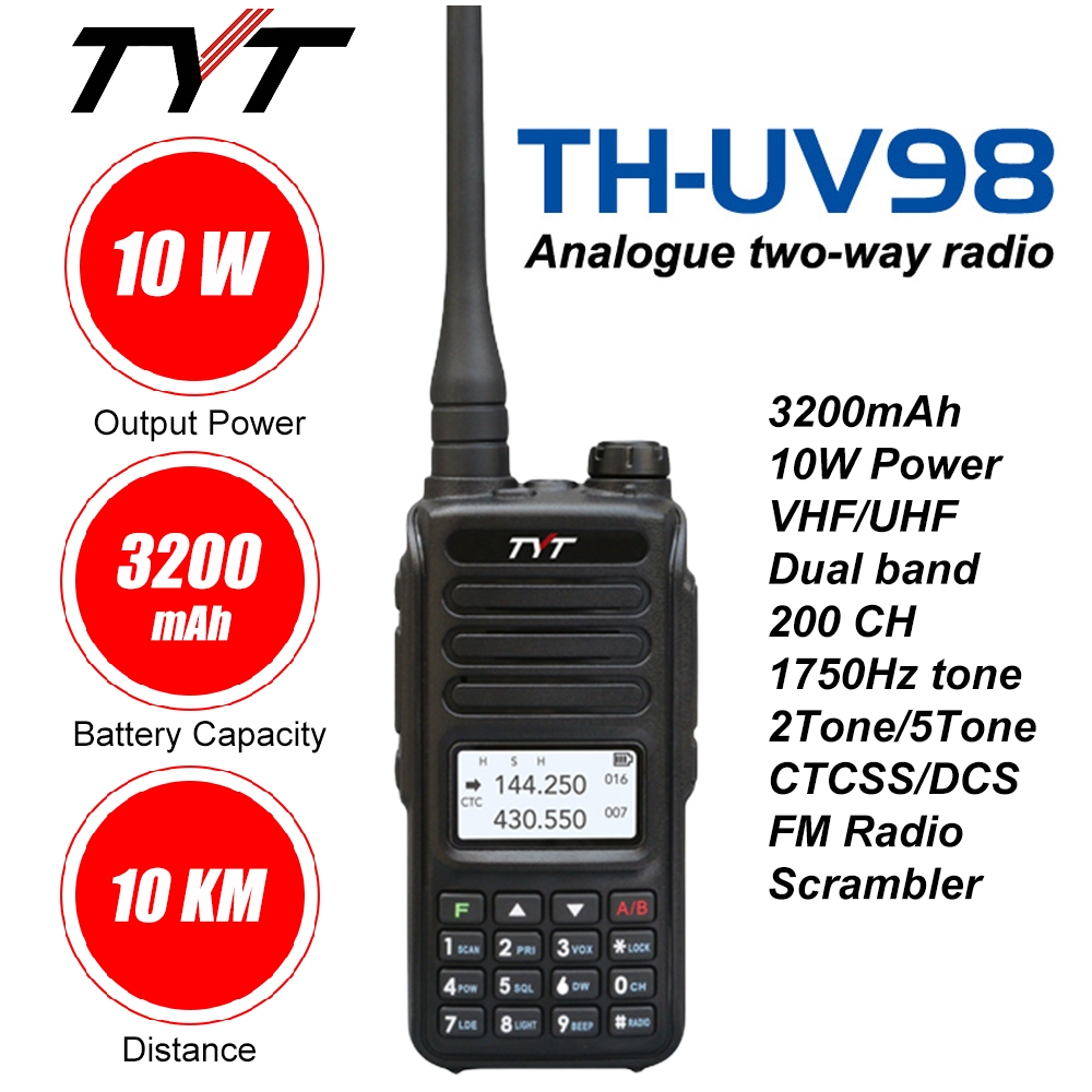 Jual HT TYT TH-UV 98 Walkie Talkie 10W 3200 mAh 200CH VHF/UHF Dual Band Two Way Radio and ...
