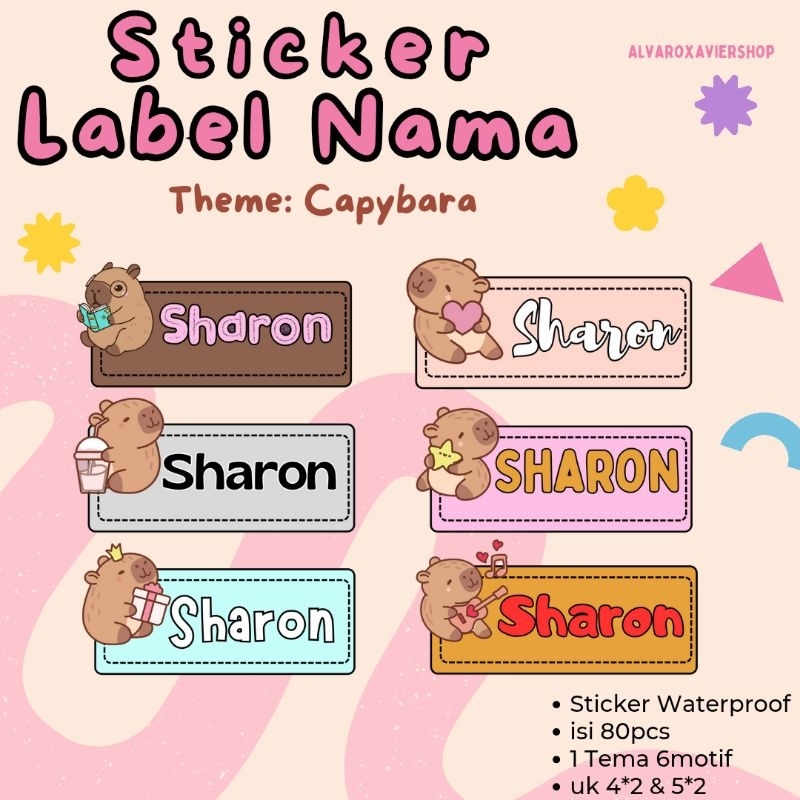 Jual Sticker Label nama anak waterproof, CAPYBARA , LILO&STITCH, DLL ...