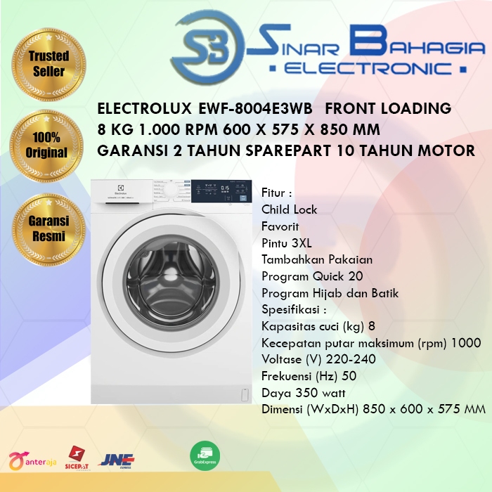 Jual ELECTROLUX EWF-8004E3WB FRONT LOADING 8 KG(NEW KHUSUS BANDUNG ...
