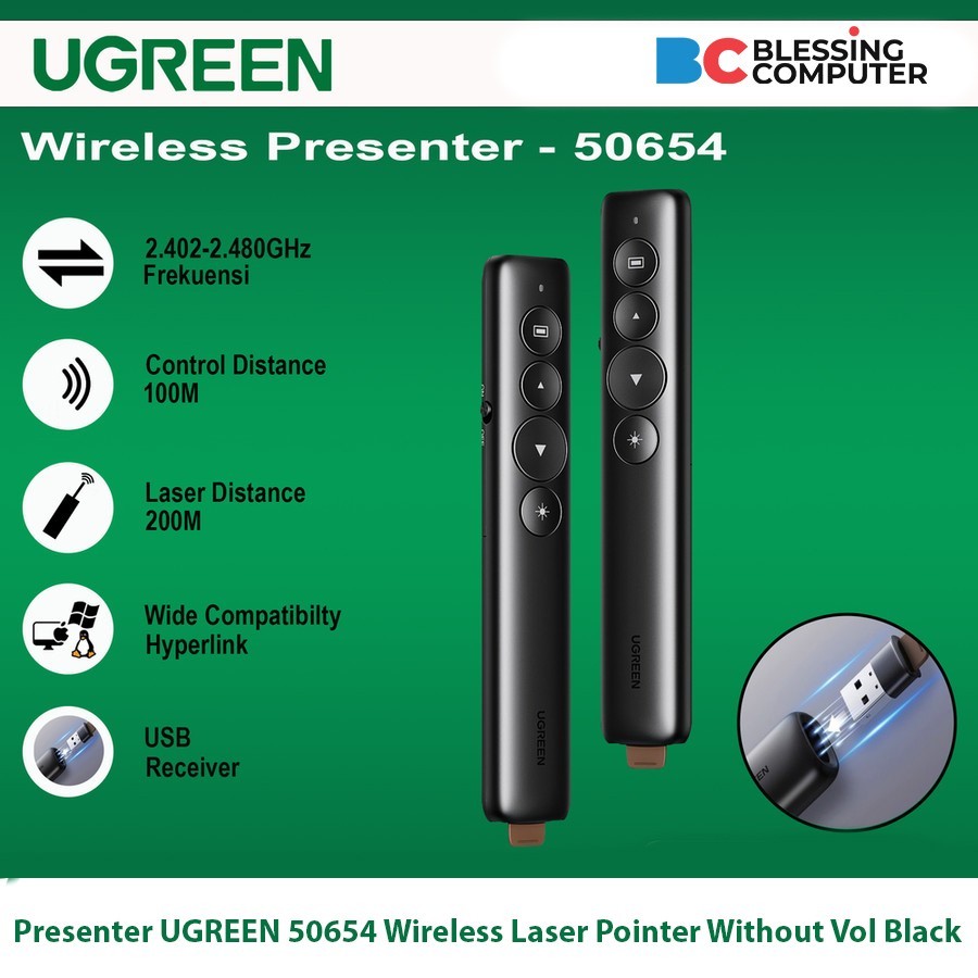 Jual Presenter UGREEN 50654 Wireless Laser Pointer Without Vol Black | Shopee Indonesia